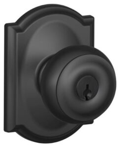 schlage f51-geo-cam georgian keyed entry f51a panic proof door knob with camelot, matte black