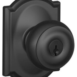 Schlage F51-GEO-CAM Georgian Keyed Entry F51A Panic Proof Door Knob with Camelot, Matte Black