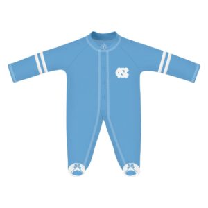 university of north carolina tar heels sports shoe footed baby romper,carolina blue,6-9 months