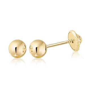 massete gold ball stud earrings for women and girls screwback | 10k, 14k, 18k | white yellow or rose gold | 3mm 4mm 5mm | nickel free