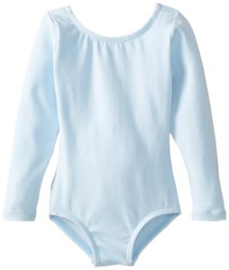 clementine apparel girls crew neck long sleeve leotard one piece tops bodysuit dancewear costumes light blue, 6x-7