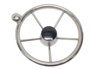 marine boat 5 spoke steering wheel w/turning knob 13 1/2" dia stainless steel