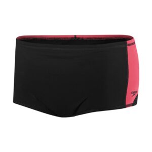 speedo men's xtra life lycra solid 5 inch brief swimsuit, black/hot pink, 28