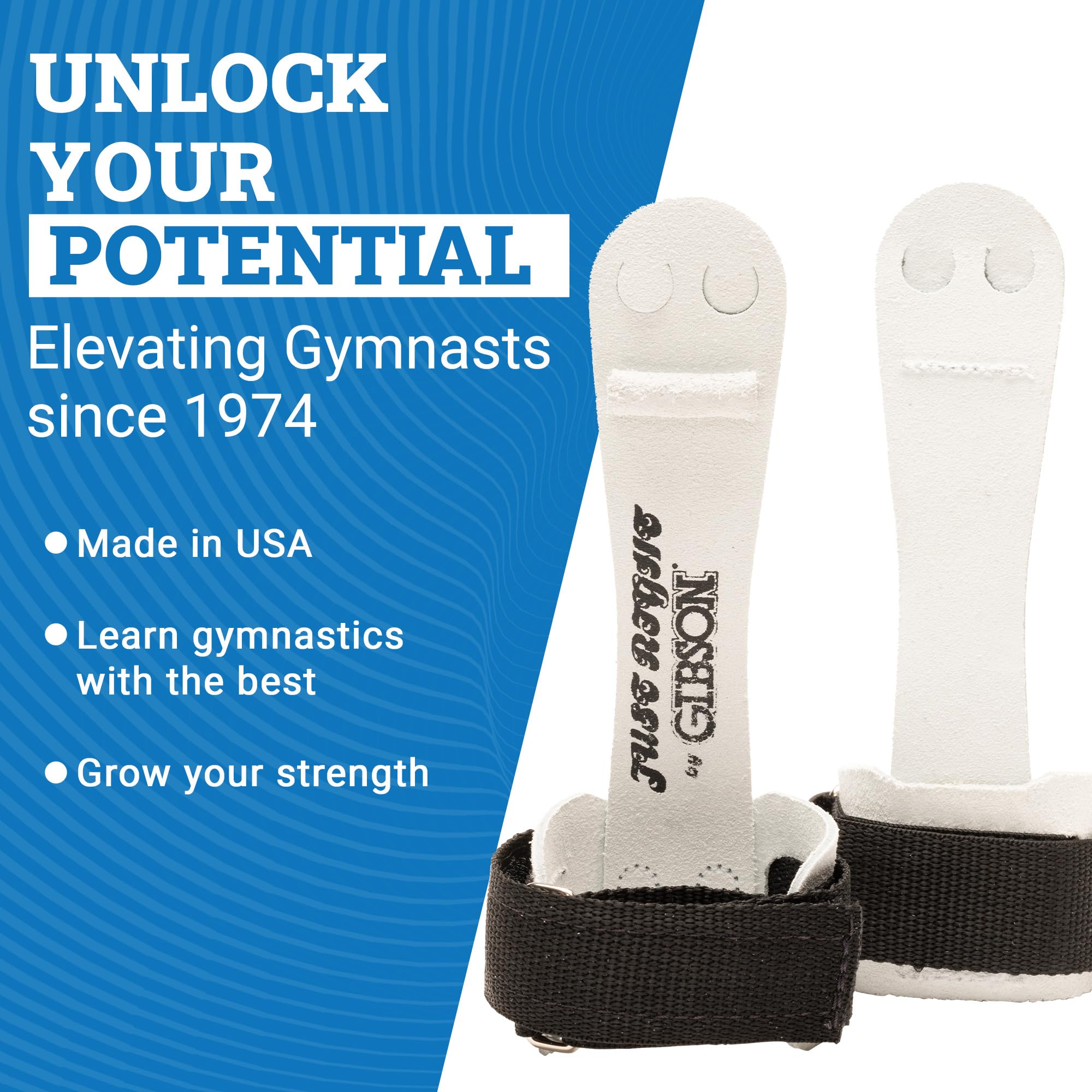 Gibson Athletic Just Right Velcro Hook & Loop Uneven Bar Grips, Gymnastics, White/Black, Small