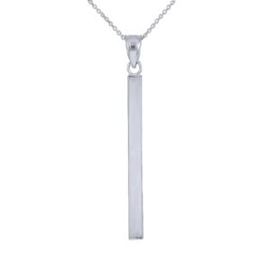 sideways crosses dainty 10k white gold polished vertical bar necklace for women, 22"