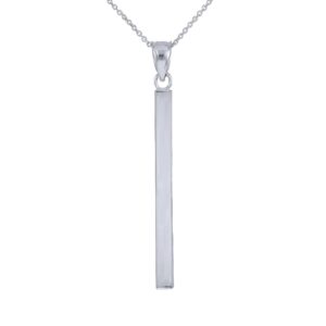 Sideways Crosses Dainty 10k White Gold Polished Vertical Bar Necklace for Women, 22"