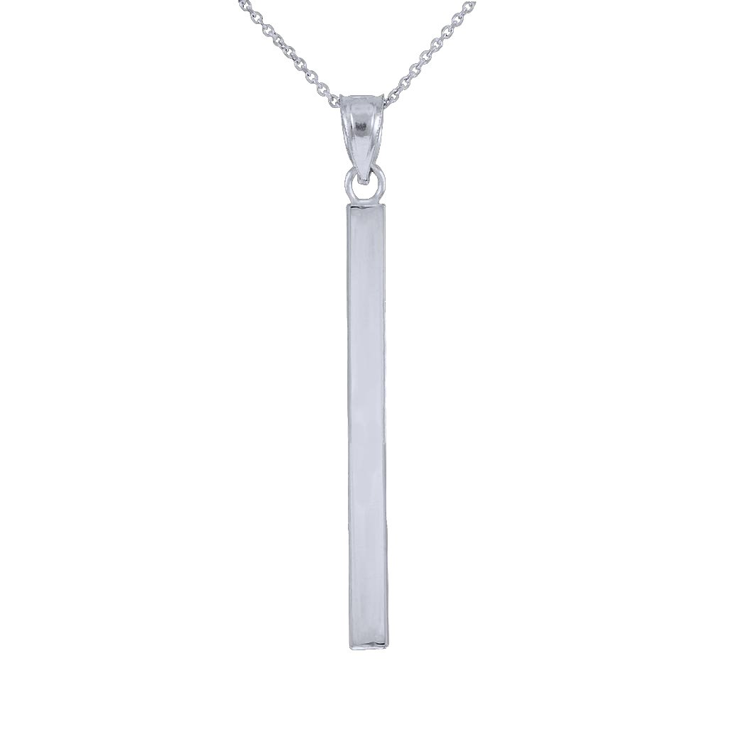 Sideways Crosses Dainty 10k White Gold Polished Vertical Bar Necklace for Women, 22"