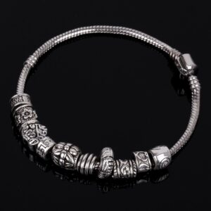 RUBYCA Tibetan Silver Tone Color Spacer Loose Beads and 1pcs European Charm Bracelet Mix 100pcs DIY