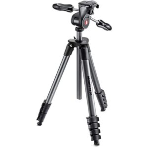 manfrotto compact advanced aluminum 5-section tripod kit with 3-way head, black (mkcompactadv-bk)