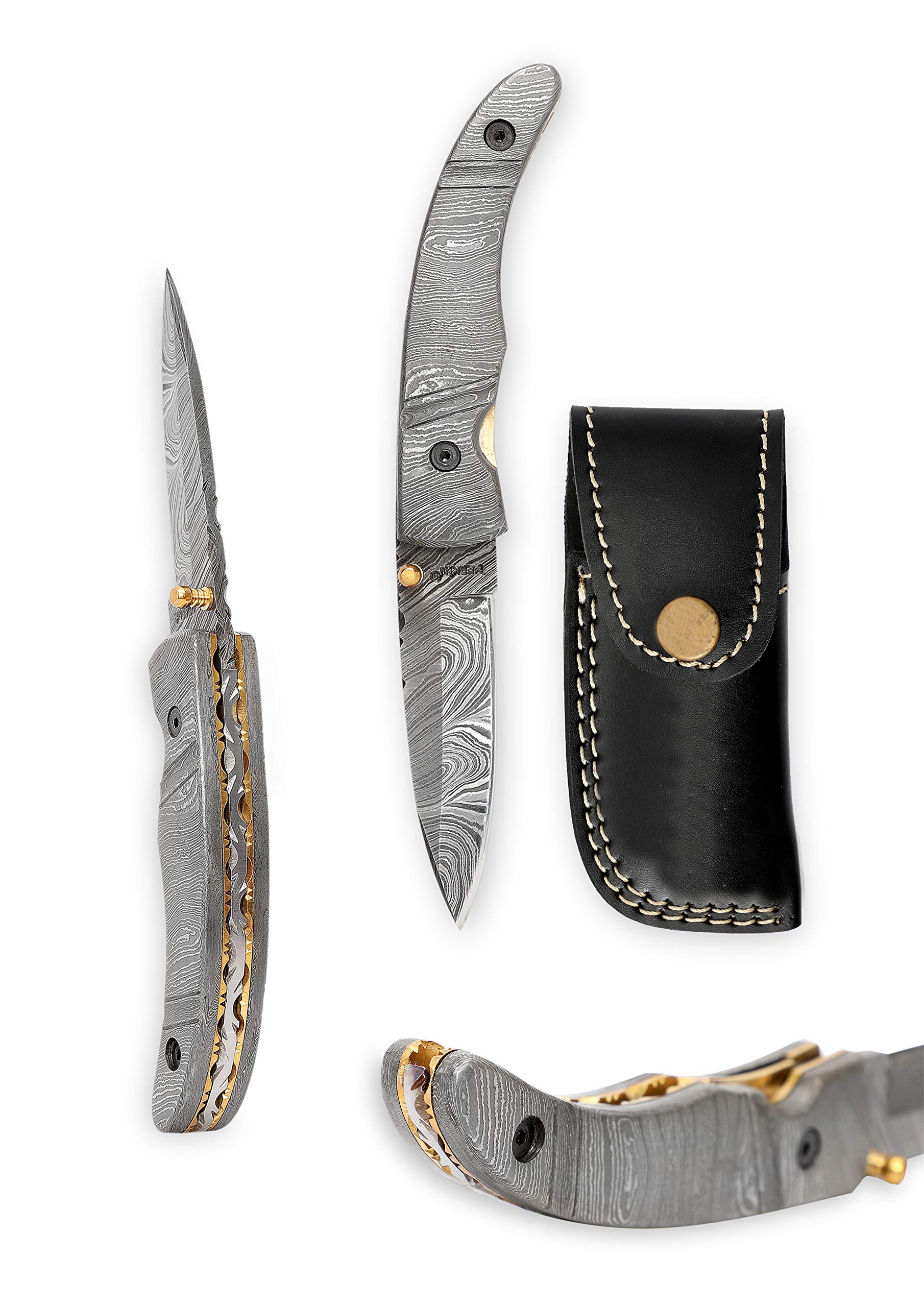 Perkin Knives Handmade Damascus Hunting Foldable Knife