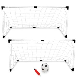 k-roo sports 2-pack youth soccer goals with soccer ball and pump | portable goals with nets and 6" ball with pump | kids activity, practice size equipment | travel and backyard play toy for children