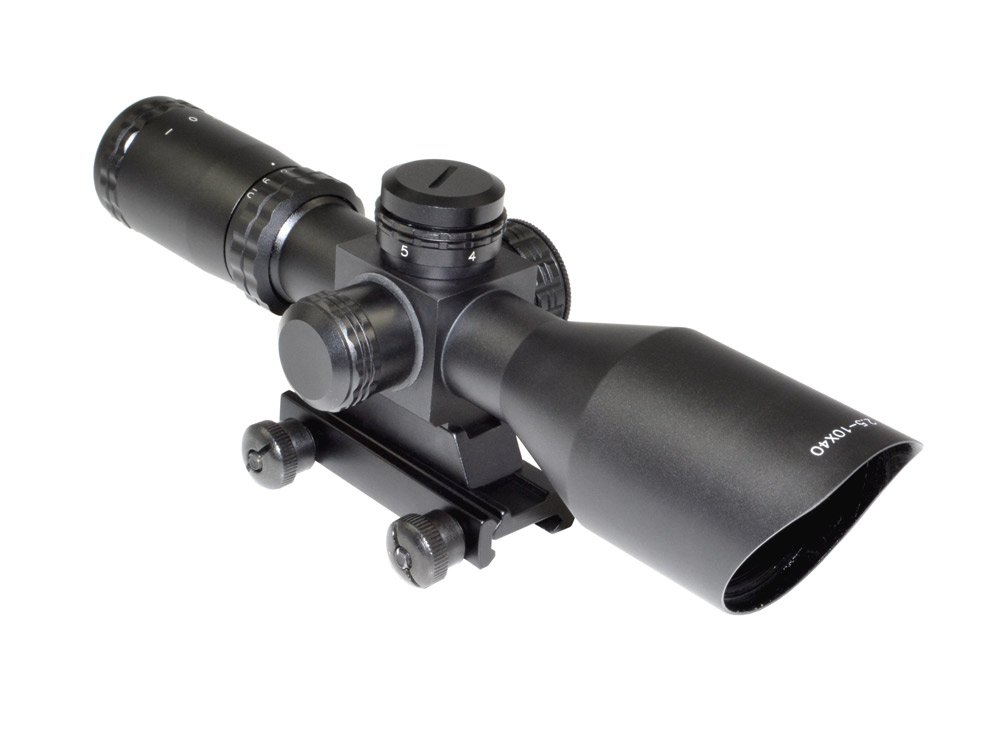 Eastvale 2.5-10X40 Compact Rifle Scope with Illuminated Red, Green, Blue Mil-Dot Reticle Including Quick Detach Picatinny Mount