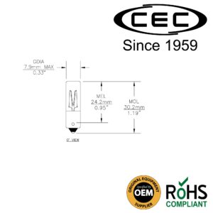 CEC Industries 120MB Light Bulbs, 120V, 3W, T2.5 Shape, CC-7A Filament, BA9s Standard Base (10-Pack)