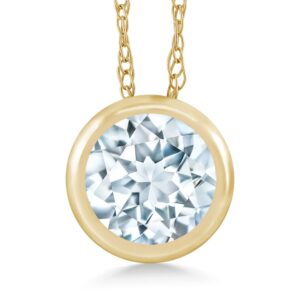 gem stone king 14k yellow gold sky blue aquamarine pendant necklace for women (0.45 cttw, gemstone march birthstone, round 5mm, with 18 inch chain)