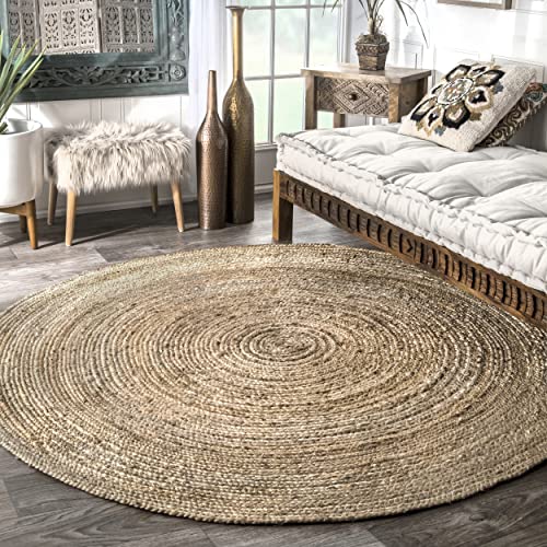 nuLOOM 4 Round Rigo Jute Hand Woven Area Rug, Natural, Solid Farmhouse Design, Natural Fiber, For Bedroom, Living Room, Dining Room, Hallway, Office, Kitchen, Entryway