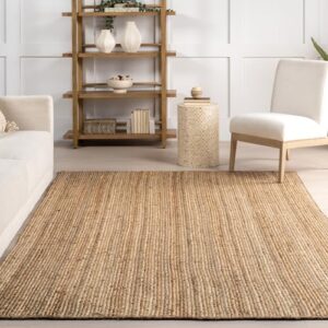 nuLOOM 4 Round Rigo Jute Hand Woven Area Rug, Natural, Solid Farmhouse Design, Natural Fiber, For Bedroom, Living Room, Dining Room, Hallway, Office, Kitchen, Entryway