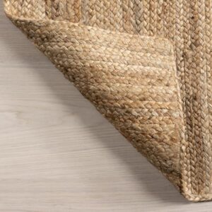 nuLOOM 4 Round Rigo Jute Hand Woven Area Rug, Natural, Solid Farmhouse Design, Natural Fiber, For Bedroom, Living Room, Dining Room, Hallway, Office, Kitchen, Entryway