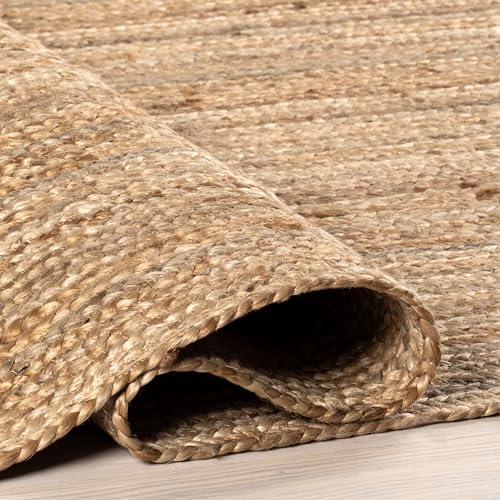 nuLOOM 4 Round Rigo Jute Hand Woven Area Rug, Natural, Solid Farmhouse Design, Natural Fiber, For Bedroom, Living Room, Dining Room, Hallway, Office, Kitchen, Entryway