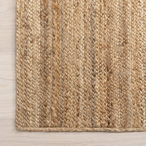 nuLOOM 4 Round Rigo Jute Hand Woven Area Rug, Natural, Solid Farmhouse Design, Natural Fiber, For Bedroom, Living Room, Dining Room, Hallway, Office, Kitchen, Entryway