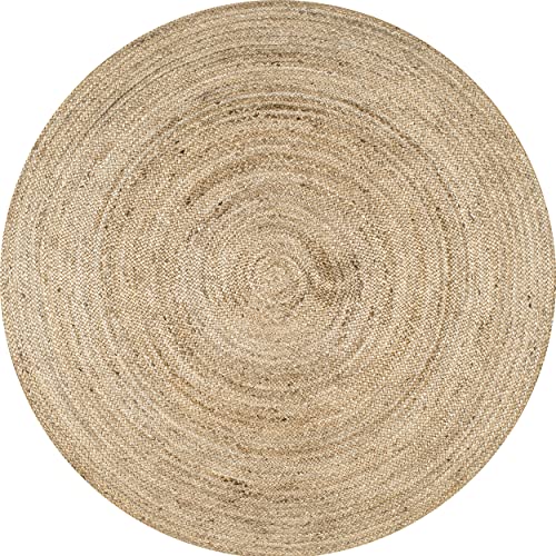 nuLOOM 4 Round Rigo Jute Hand Woven Area Rug, Natural, Solid Farmhouse Design, Natural Fiber, For Bedroom, Living Room, Dining Room, Hallway, Office, Kitchen, Entryway