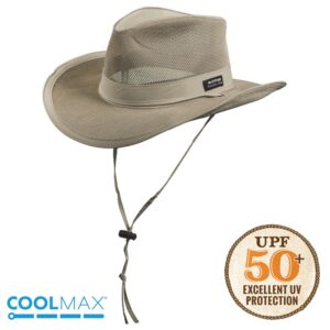 Panama Jack Mesh Crown Safari Sun Hat, 3" Brim, Adjustable Chin Cord, UPF (SPF) 50+ Sun Protection (Khaki, X-Large)