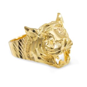 animal kingdom women's 10k yellow gold high polish band tiger ring (size 8.25)