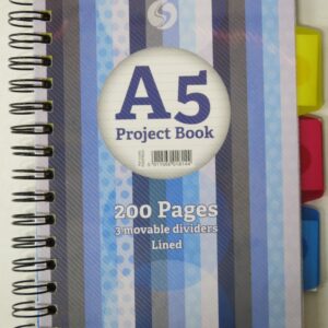 Silvine A5 project book 200 pages with 3 part dividers lined spiral book