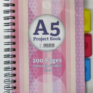 Silvine A5 project book 200 pages with 3 part dividers lined spiral book