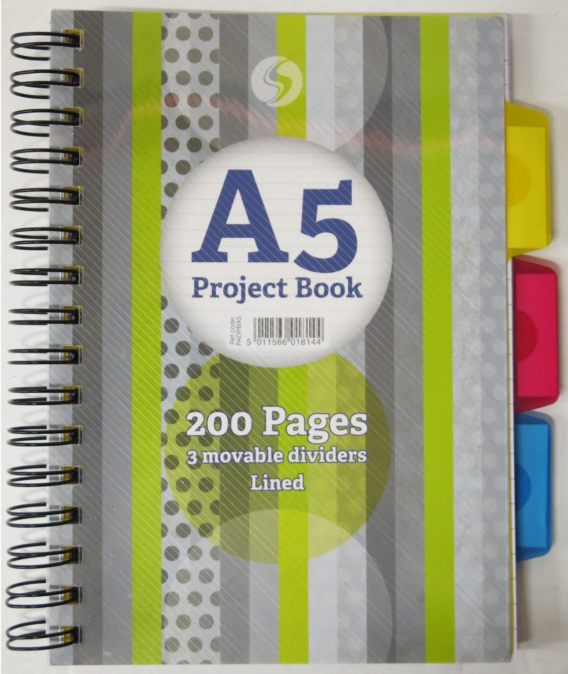 Silvine A5 project book 200 pages with 3 part dividers lined spiral book