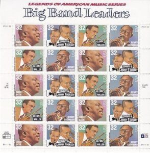 us stamps - 1996 big band leaders - 20 stamp sheet - scott #3096-9 by usps