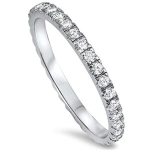 new round cubic zirconia eternity style band .925 sterling silver ring size 7