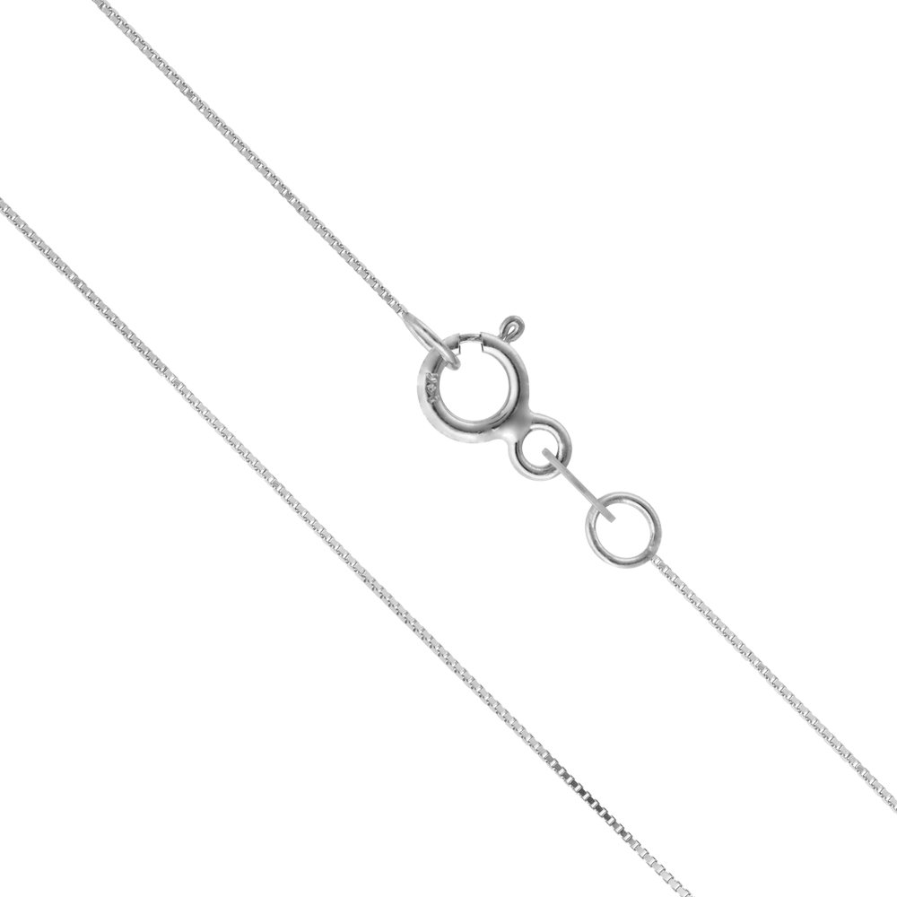 Honolulu Jewelry Company 14K Thin Real Solid White Gold 0.5mm Box Chain Necklace Spring-Ring Clasp - 18 Inches