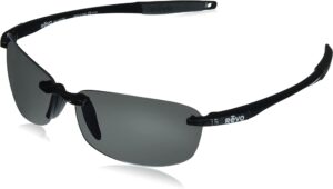 revo descend e: polarized filters uv, rimless small rectangle rectangular sunglasses, black frame with graphite lens (re 4060)