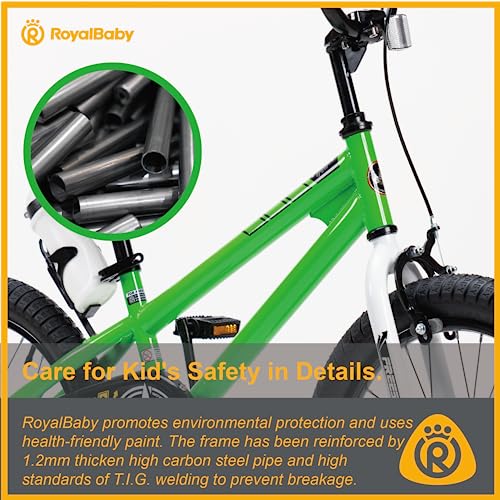 RoyalBaby Freestyle Kid’s Bike for Boys and Girls, 18 inch with Kickstand, Green (RB18B-6G)