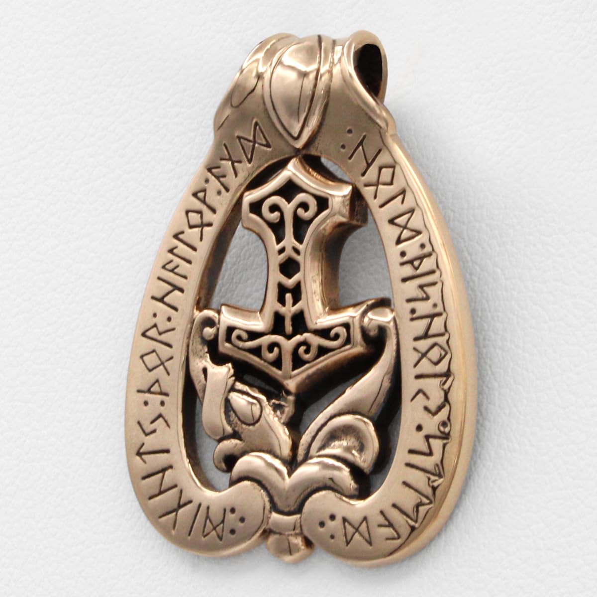 Dryad Design Bronze Mjolnir Thor's Hammer Pendant with Dragon and Norse Viking Blessing, 1.5 inches (3.8 cm)