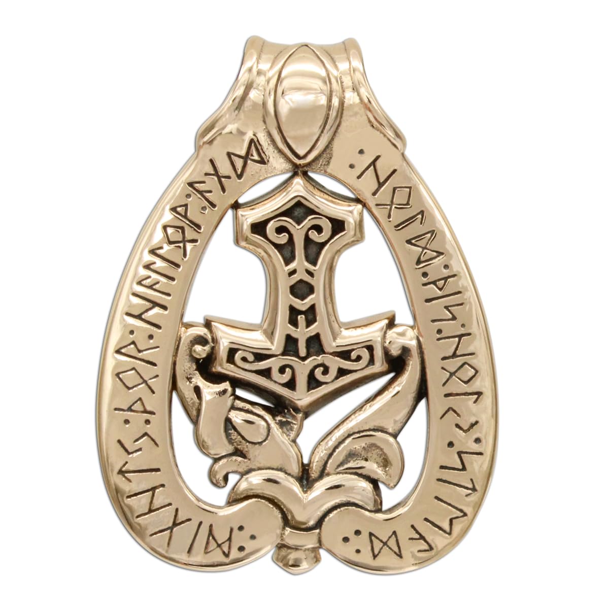 Dryad Design Bronze Mjolnir Thor's Hammer Pendant with Dragon and Norse Viking Blessing, 1.5 inches (3.8 cm)