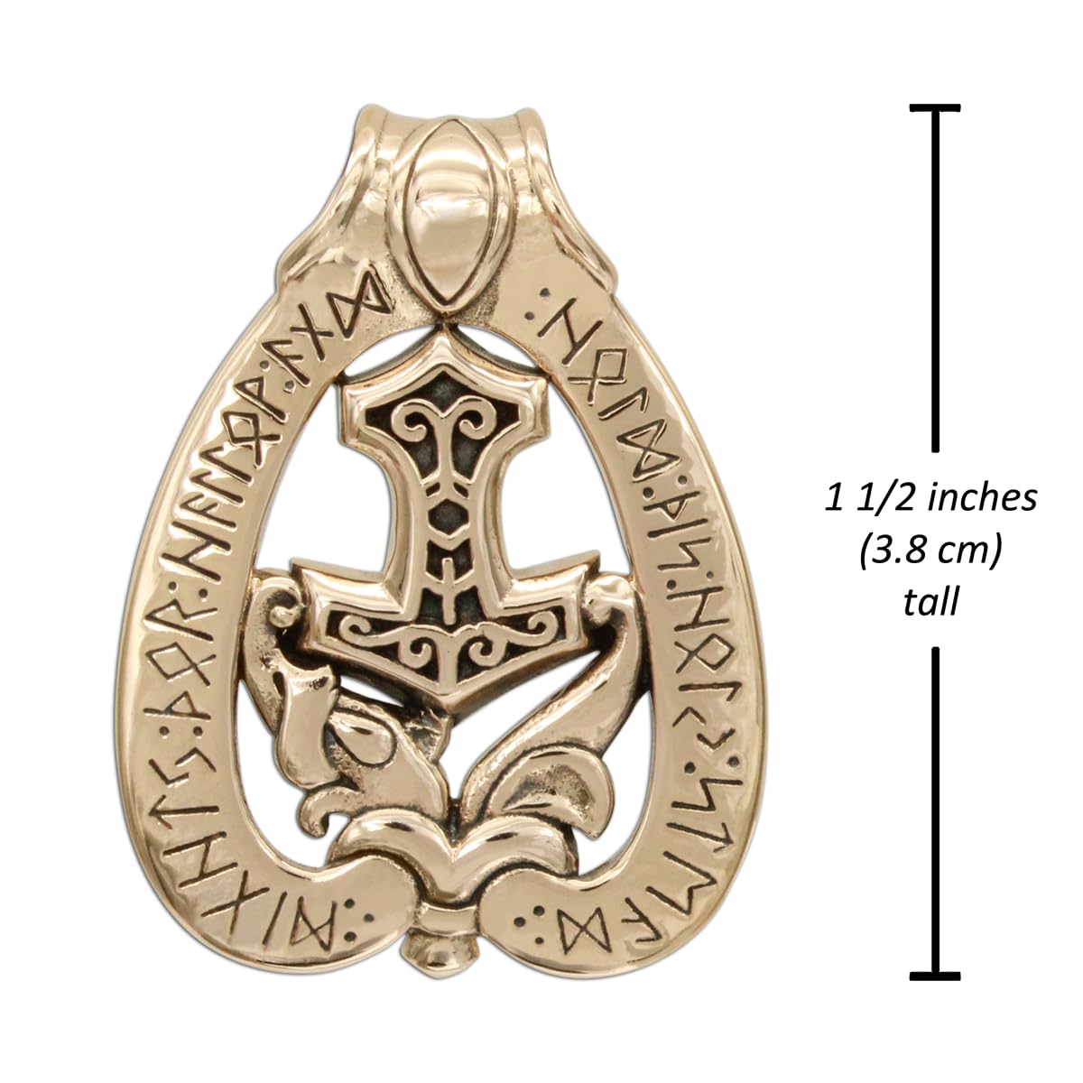 Dryad Design Bronze Mjolnir Thor's Hammer Pendant with Dragon and Norse Viking Blessing, 1.5 inches (3.8 cm)