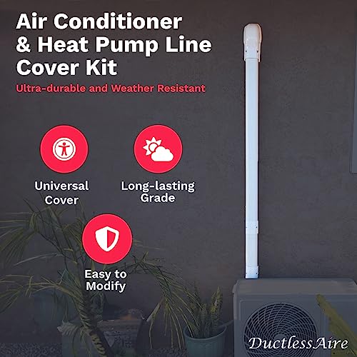 DuctlessAire White Paintable Mini Split Line Set Cover Kit - Cover for Ductless Mini Split AC & Heating System - Easy to Install Cover Kit with Wall Cap, Hide-A-Line, Coupler & End Cap (4" x 14 ft.)