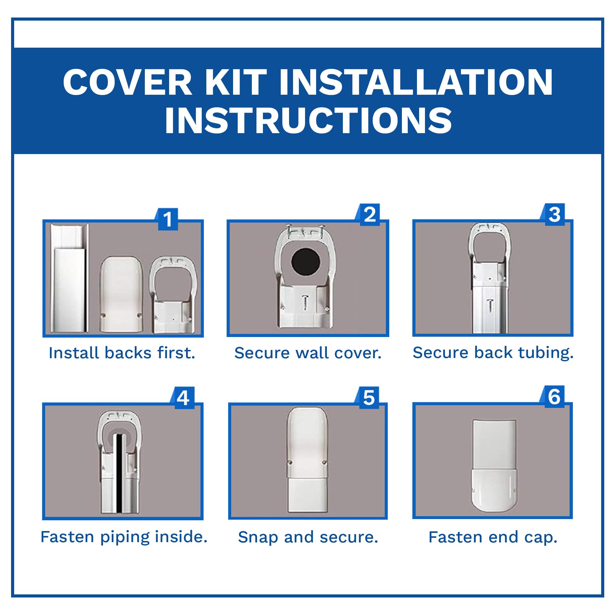 DuctlessAire White Paintable Mini Split Line Set Cover Kit - Cover for Ductless Mini Split AC & Heating System - Easy to Install Cover Kit with Wall Cap, Hide-A-Line, Coupler & End Cap (4" x 14 ft.)