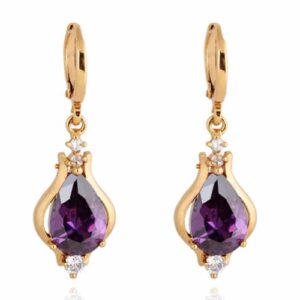 yazilind elegant 18k gold plated inlay teardrop purple cubic zirconia hoop dangle drop women earrings