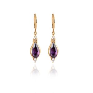 YAZILIND Elegant 18k Gold Plated Inlay Teardrop Purple Cubic Zirconia Hoop Dangle Drop Women Earrings