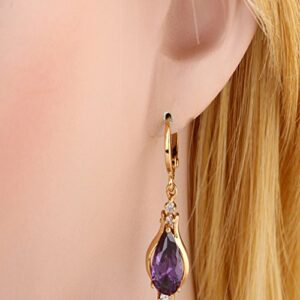 YAZILIND Elegant 18k Gold Plated Inlay Teardrop Purple Cubic Zirconia Hoop Dangle Drop Women Earrings