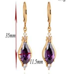 YAZILIND Elegant 18k Gold Plated Inlay Teardrop Purple Cubic Zirconia Hoop Dangle Drop Women Earrings