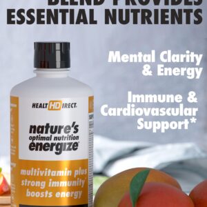 HEALTH DIRECT - Nature's Optimal Nutrition Energize Liquid Multivitamin Superfood - 140+ Nutrients - Mental Clarity & Energy - Immune & Cardiovascular Support – 30 Servings – Peach Mango