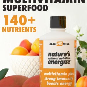 HEALTH DIRECT - Nature's Optimal Nutrition Energize Liquid Multivitamin Superfood - 140+ Nutrients - Mental Clarity & Energy - Immune & Cardiovascular Support – 30 Servings – Peach Mango