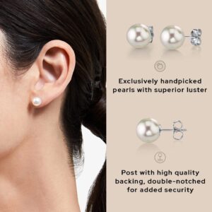 THE PEARL SOURCE AAAA Quality 14K Gold Plated 9mm Sterling Silver White Freshwater Real Pearl Earrings for Women | Hypoallergenic Earrings with Genuine Cultured Pearls