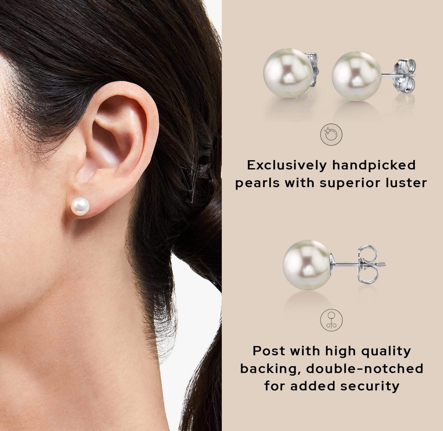 THE PEARL SOURCE AAAA Quality 14K Gold Plated 9mm Sterling Silver White Freshwater Real Pearl Earrings for Women | Hypoallergenic Earrings with Genuine Cultured Pearls