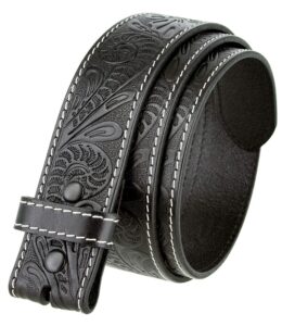 genuine full grain western floral engraved tooled leather belt strap 1-1/2" wide (black, 38)