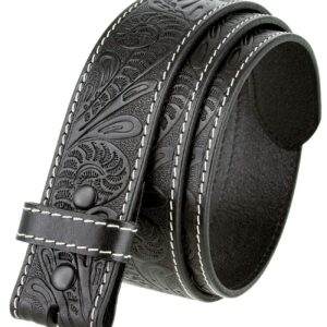 Genuine Full Grain Western Floral Engraved Tooled Leather Belt Strap 1-1/2" Wide (Black, 38)