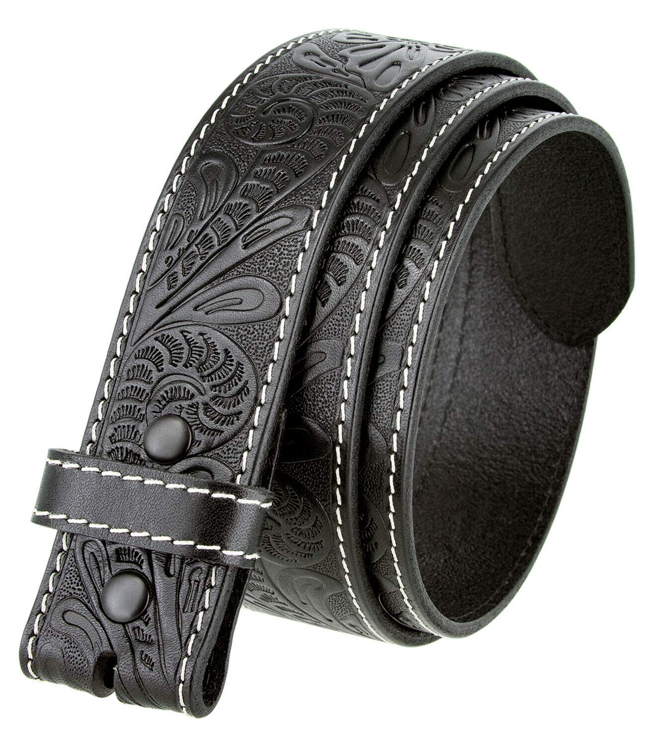 Genuine Full Grain Western Floral Engraved Tooled Leather Belt Strap 1-1/2" Wide (Black, 38)